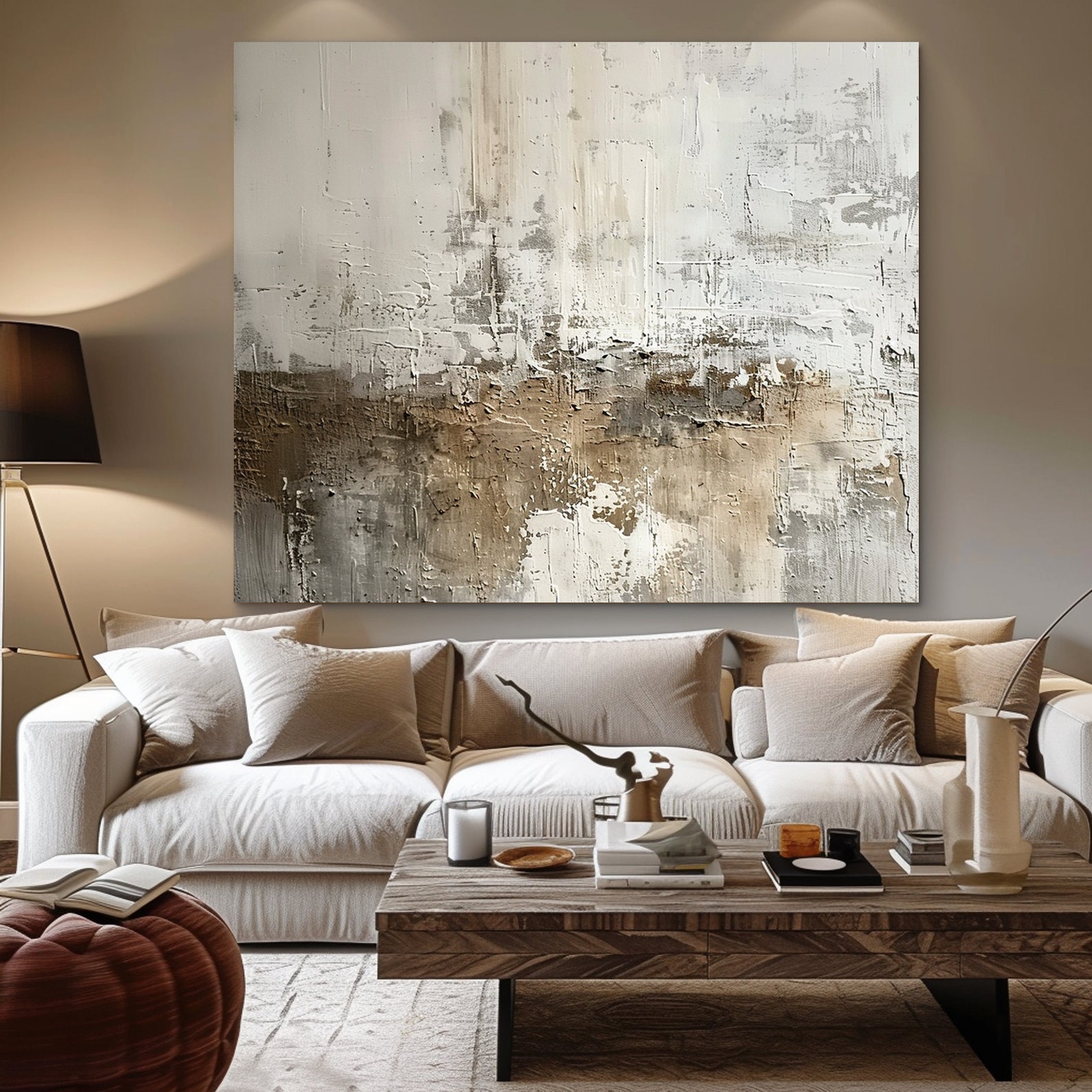 3D Bruin Abstract Schilderij Op Doek, Bruin & Beige Muurkunst, Bruin Getextureerde Canvas Kunst ...