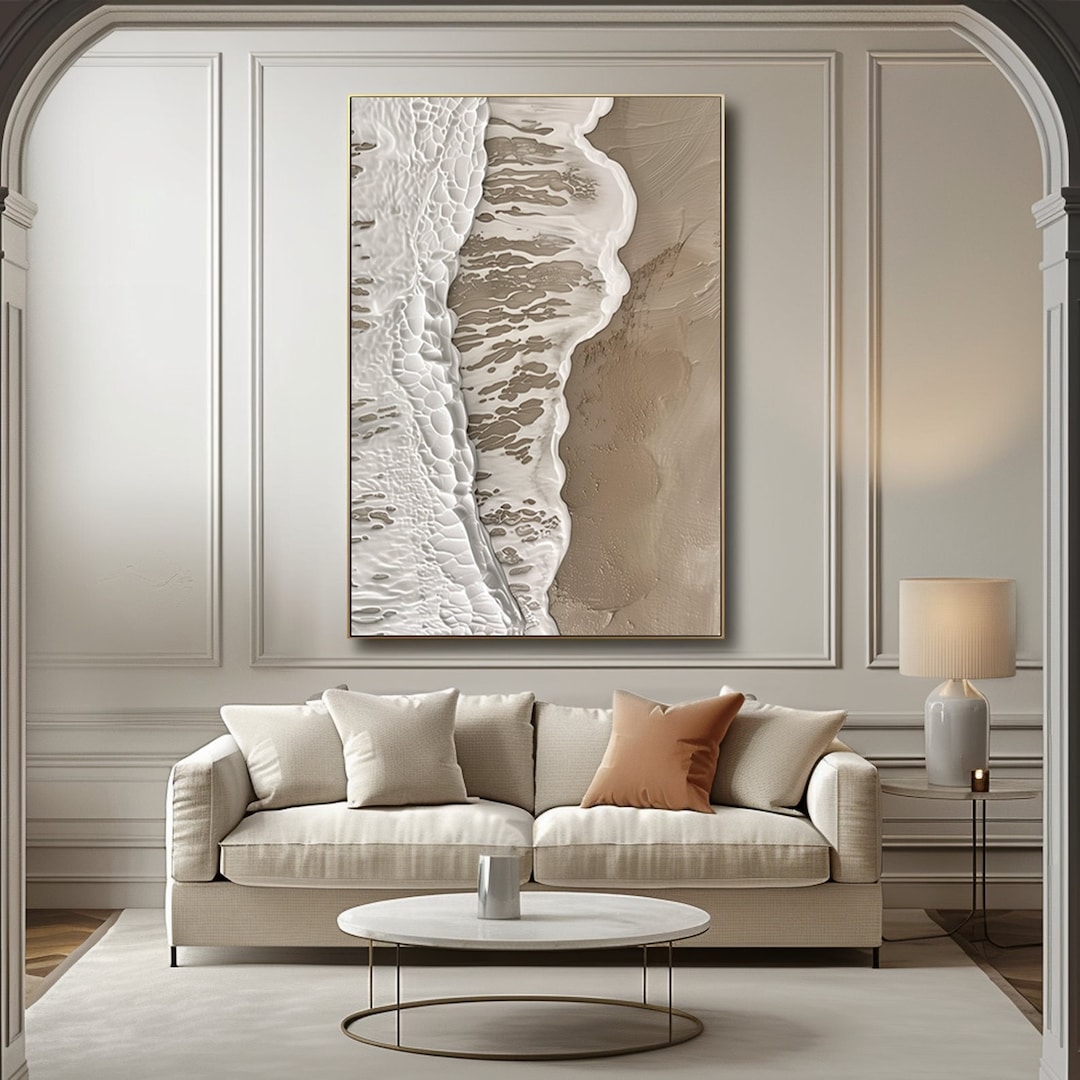 Origineel Ocean Beach Schilderij. 3D Getextureerde Muur Kunst. Wabi-sabi Kunst Aan De Muur ...