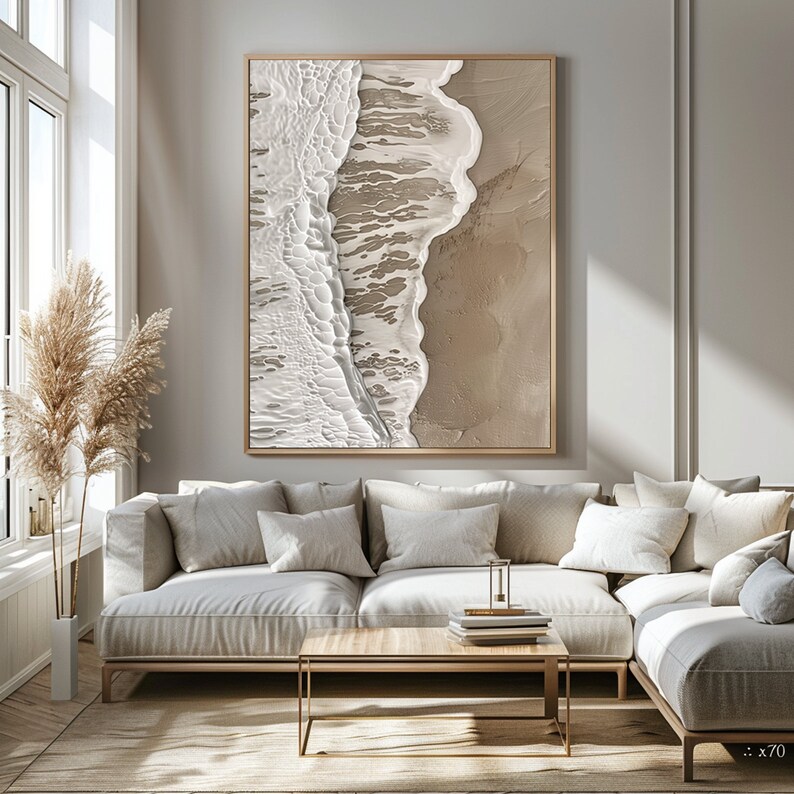 Origineel Ocean Beach Schilderij. 3D Getextureerde Muur Kunst. Wabi-sabi Kunst Aan De Muur ...