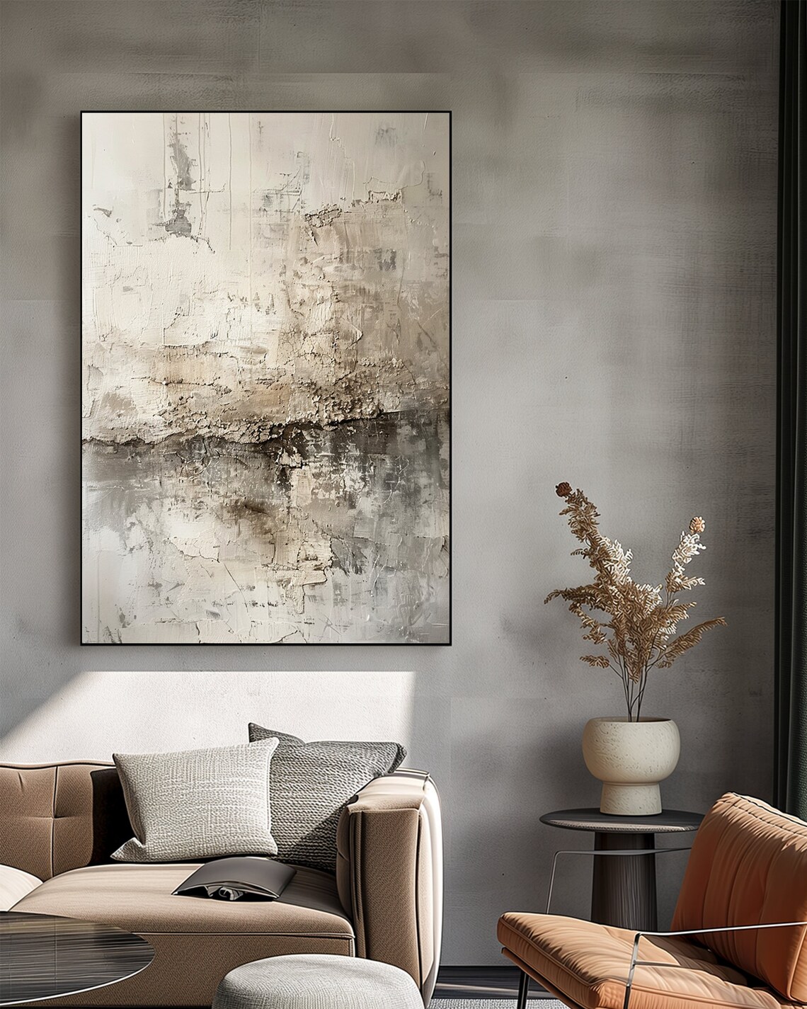 3D Texture Bruin Zwart Abstract Schilderij Op Doek, Bruin & Beige Muurkunst, Bruin Getextureerde ...