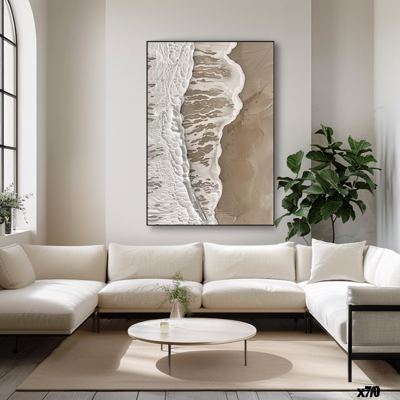 Origineel Ocean Beach Schilderij. 3D Getextureerde Muur Kunst. Wabi-sabi Kunst Aan De Muur ...