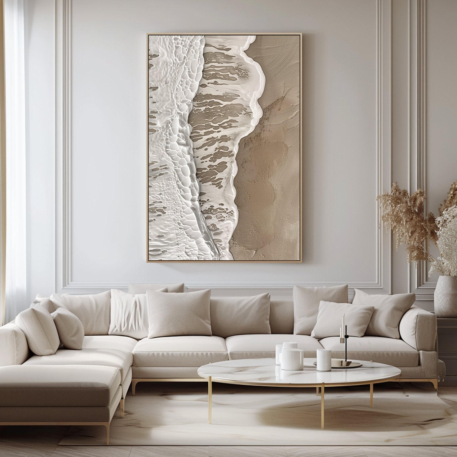 Origineel Ocean Beach Schilderij. 3D Getextureerde Muur Kunst. Wabi-sabi Kunst Aan De Muur ...