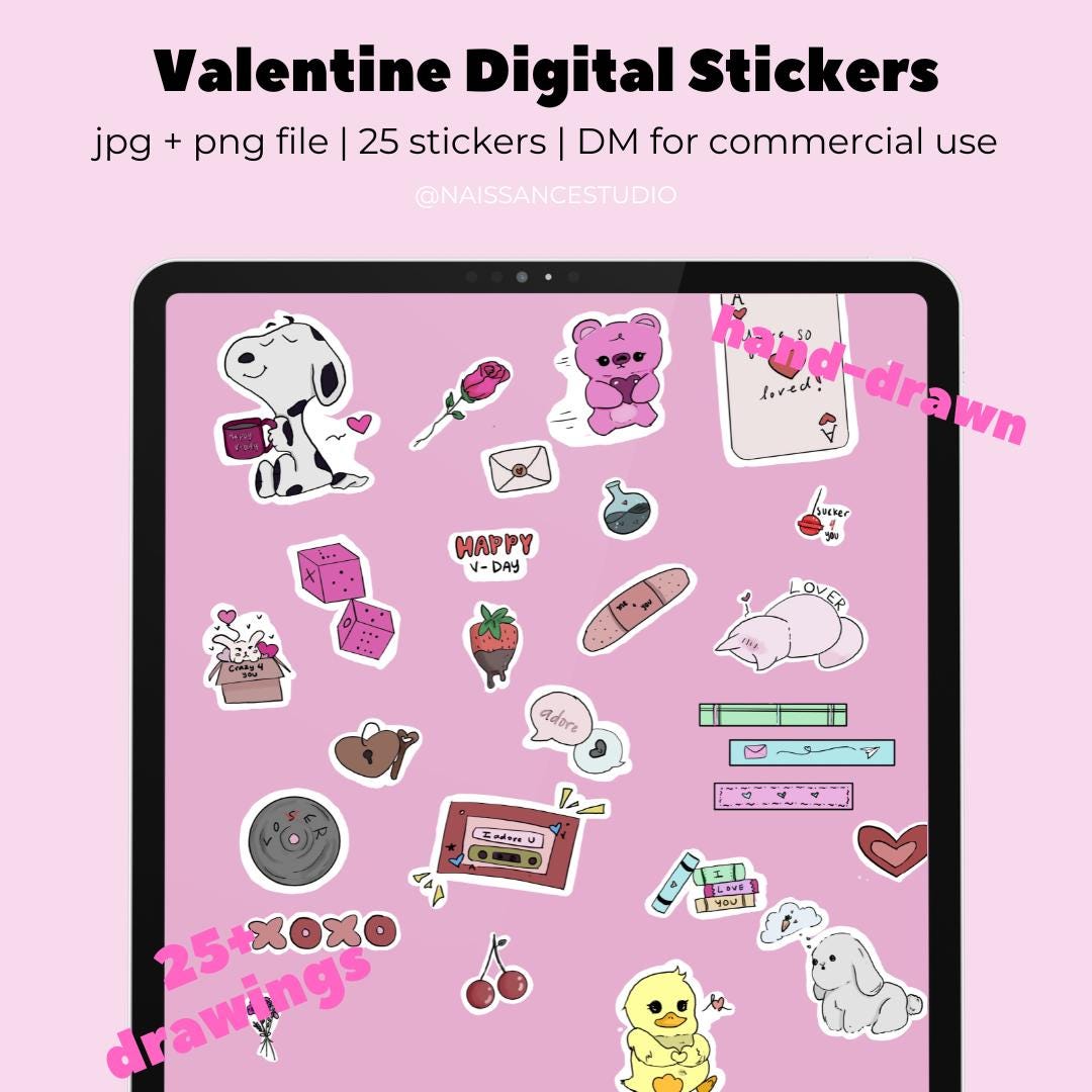 Valentine Day Digital Stickers Printable Scrapbooking Commercial Use ...