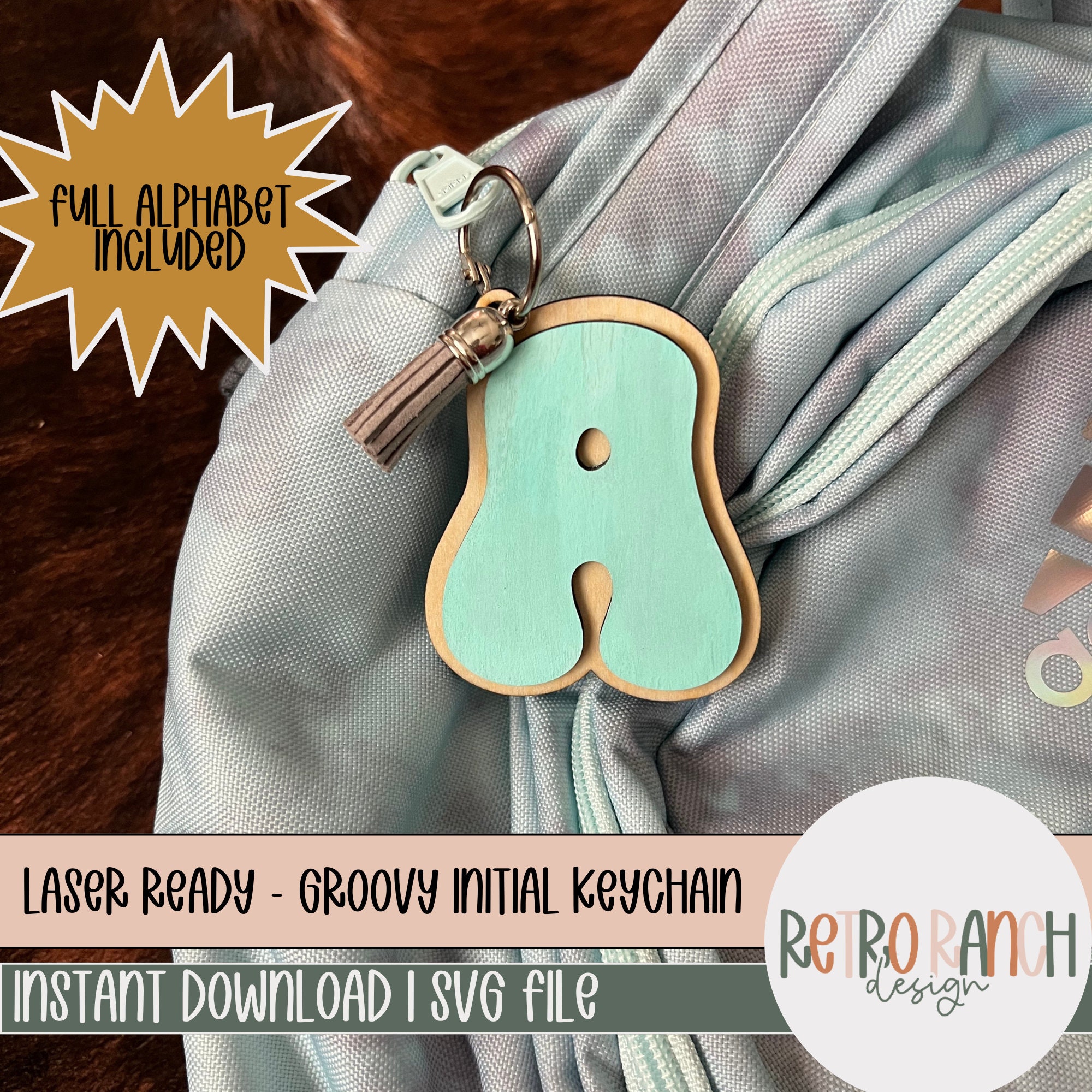 Retro Letter Tag Laser SVG File, Groovy Backpack Tag SVG, Back to ...