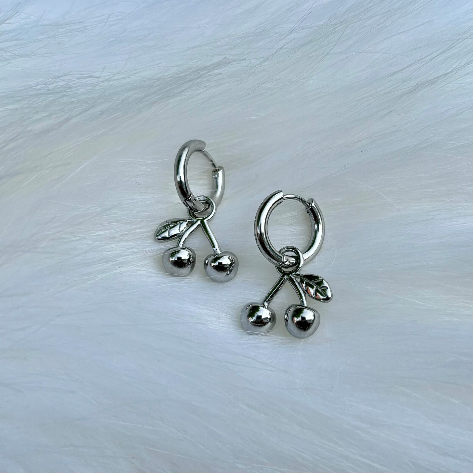 Cherry Fruit Earrings, Clicker Huggies, Fruit Hoops, Cherries Gold Cherries Silver, Tropical ...