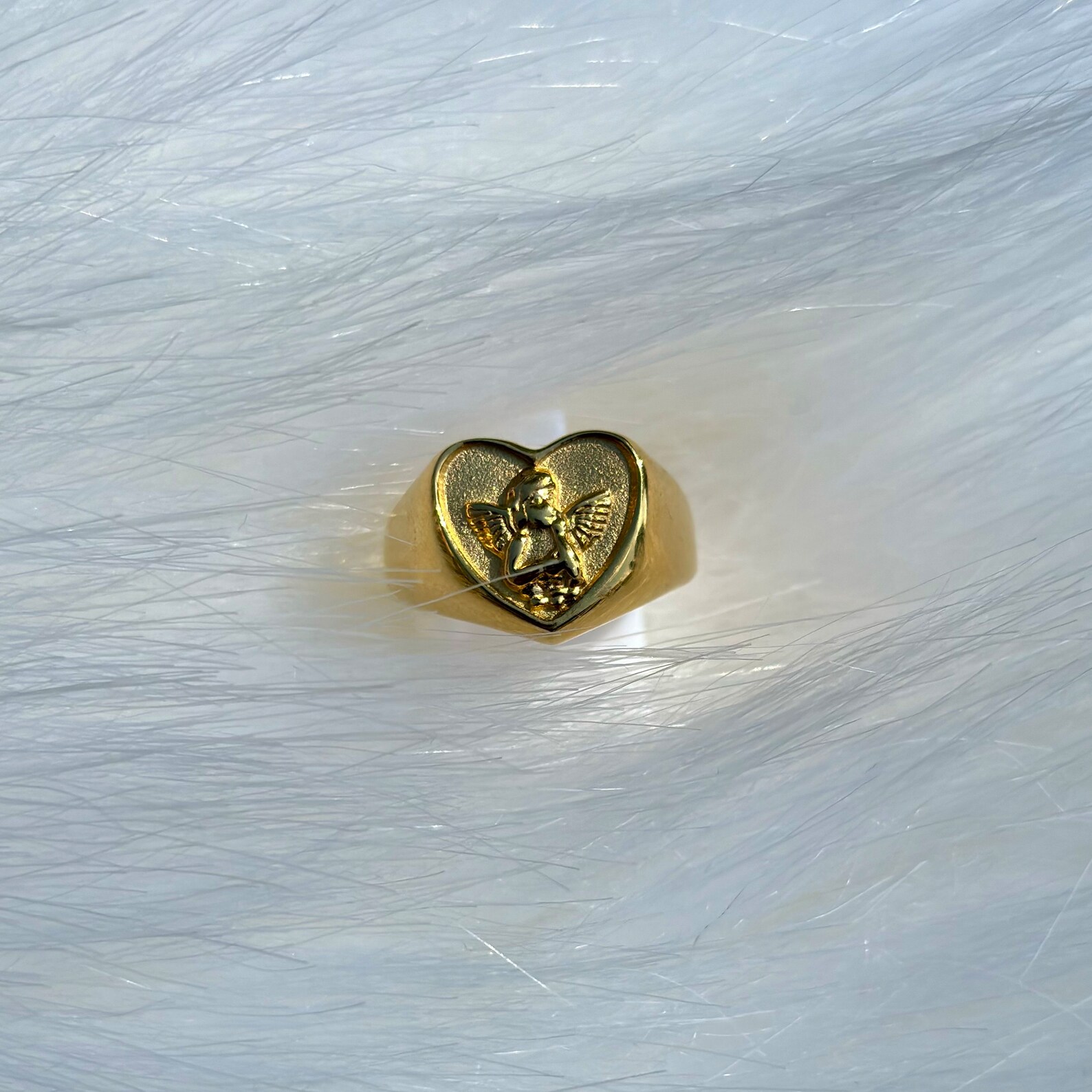 Cupid Angel Heart Shaped Signet Gold Ring, Statement Chunky Jewellery ...