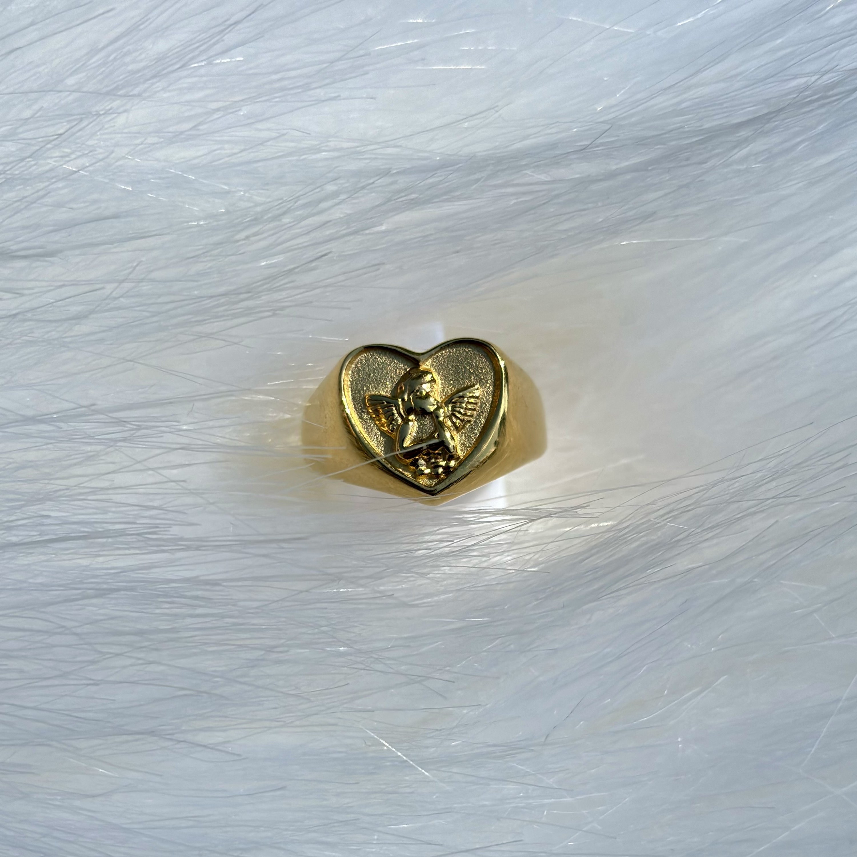 Cupid Angel Heart Shaped Signet Gold Ring, Statement Chunky Jewellery ...