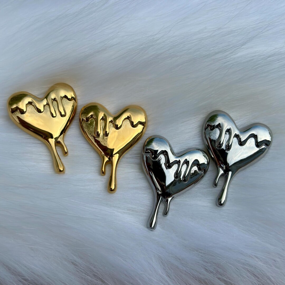 Large Statement Earrings, Romantic Date Night Heart Shaped Studs, Drip ...
