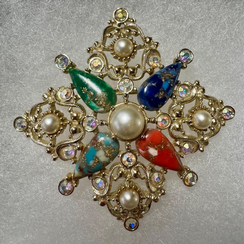 Large Stone Filigree Brooch - Etsy