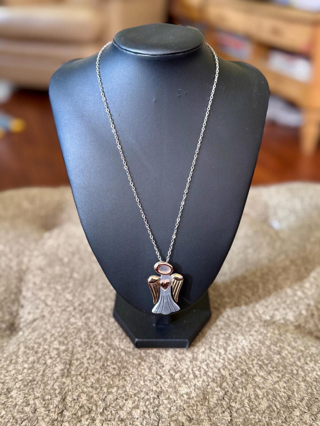 Vintage Avon Tri Color Angel Brooch Pendant Necklace | Rose Gold-tone ...