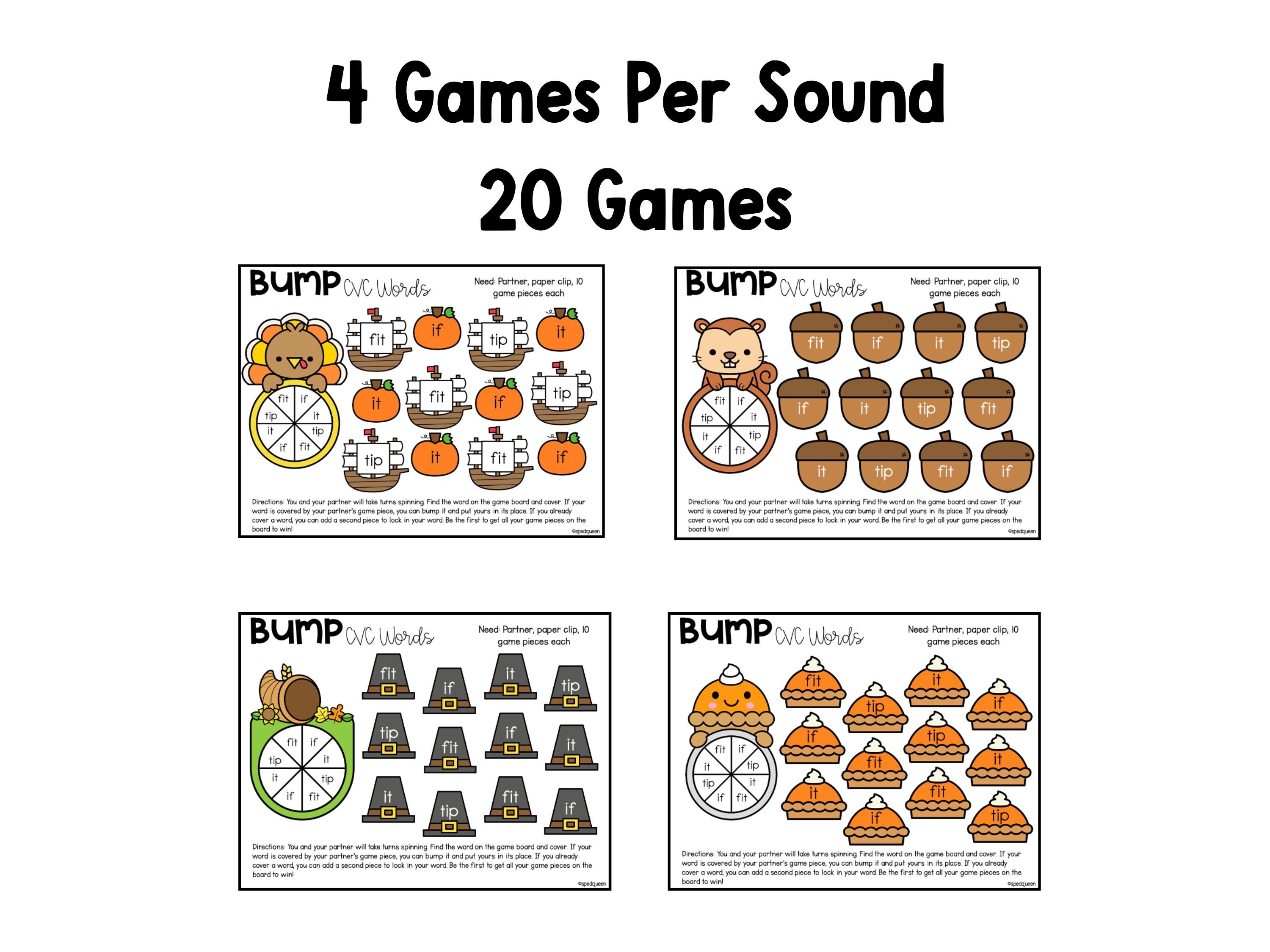 Short Vowel Word Bump SOR Aligned UFLI Aligned Thanksgiving Game and ...