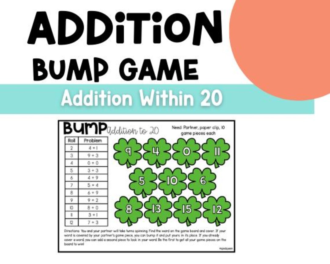 St. Patrick's Day NO PREP Addition Within 20 Bump Math Game Addition ...