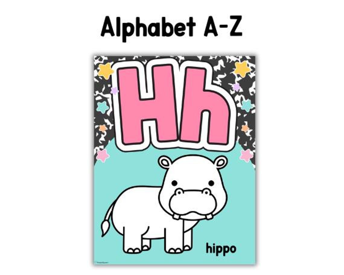 A–Z Alphabet Posters Pastel & Composition Notebook Theme Classroom ...