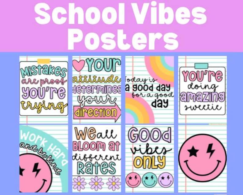 Printable Bulletin Board Posters Pastel Retro Notebook Theme for ...