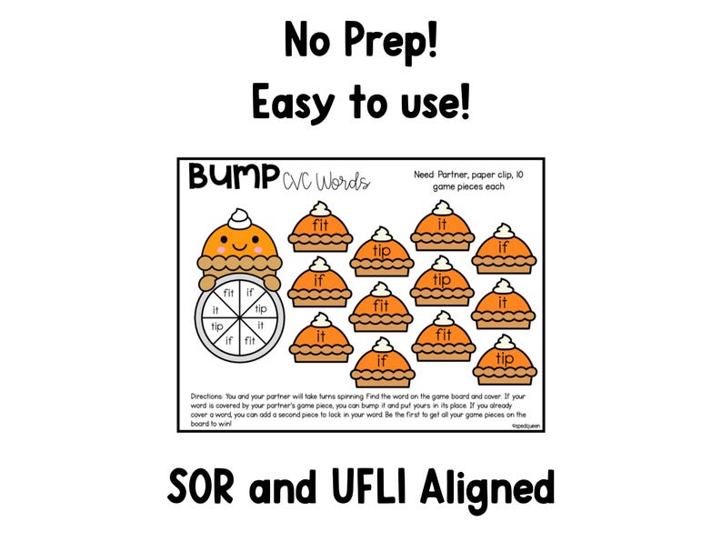 Short Vowel Word Bump SOR Aligned UFLI Aligned Thanksgiving Game and ...