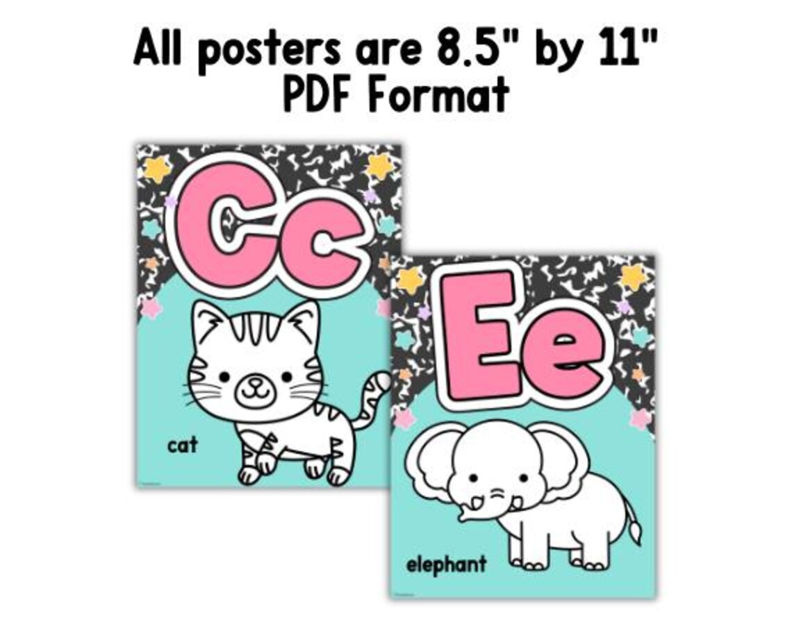 A–Z Alphabet Posters Pastel & Composition Notebook Theme Classroom ...
