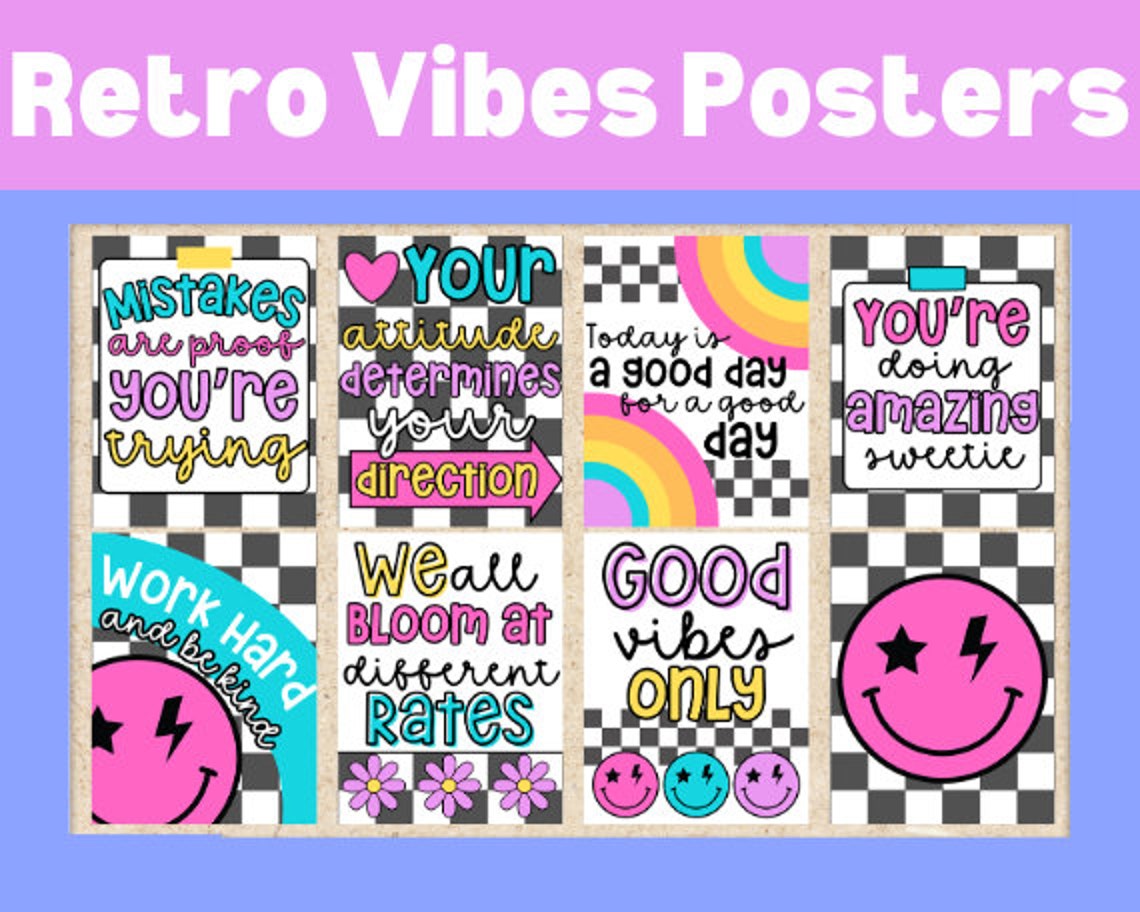 Retro Vibes Classroom Motivational Posters Printable Classroom Decor - Etsy