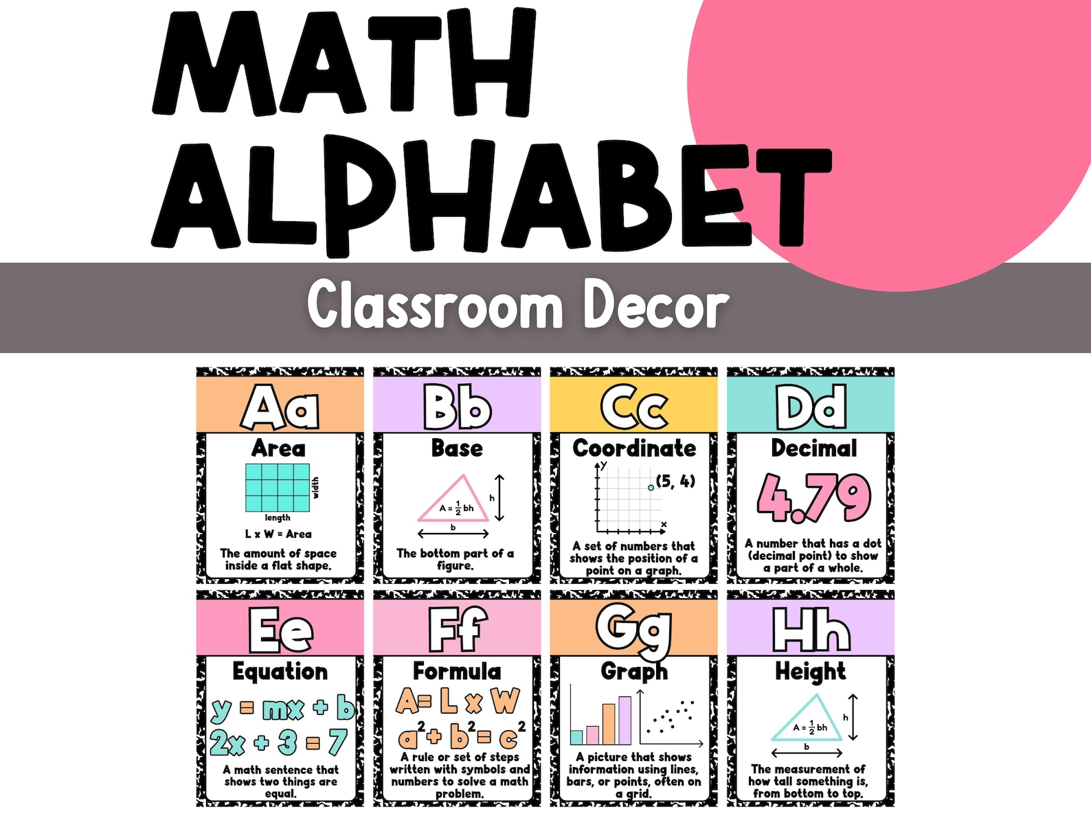 Math Alphabet Posters: Pastel Classroom Decor, Grades 5-7 (PDF Download ...