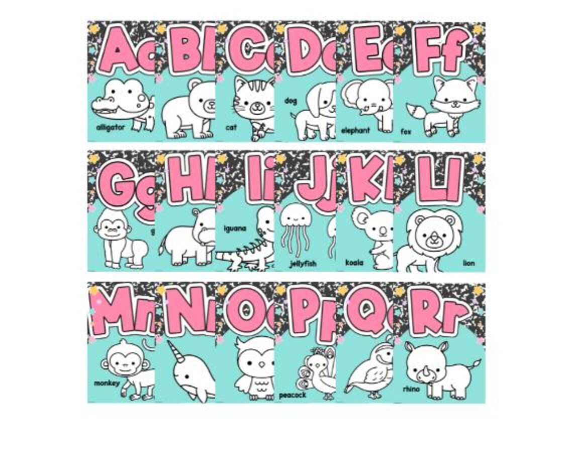 A–Z Alphabet Posters Pastel & Composition Notebook Theme Classroom ...