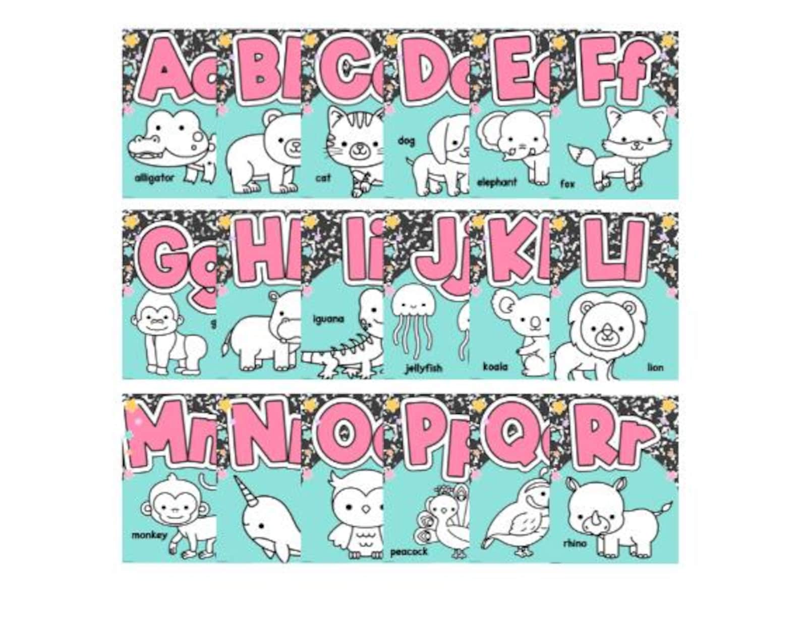 A–Z Alphabet Posters Pastel & Composition Notebook Theme Classroom ...