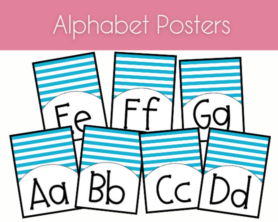 Blue Stripe Alphabet Posters: Classroom Decor (PDF) - Etsy