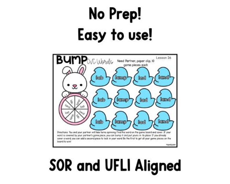 Short Vowel Word Bump SOR Aligned UFLI Aligned Easter Game Lessons 26 ...