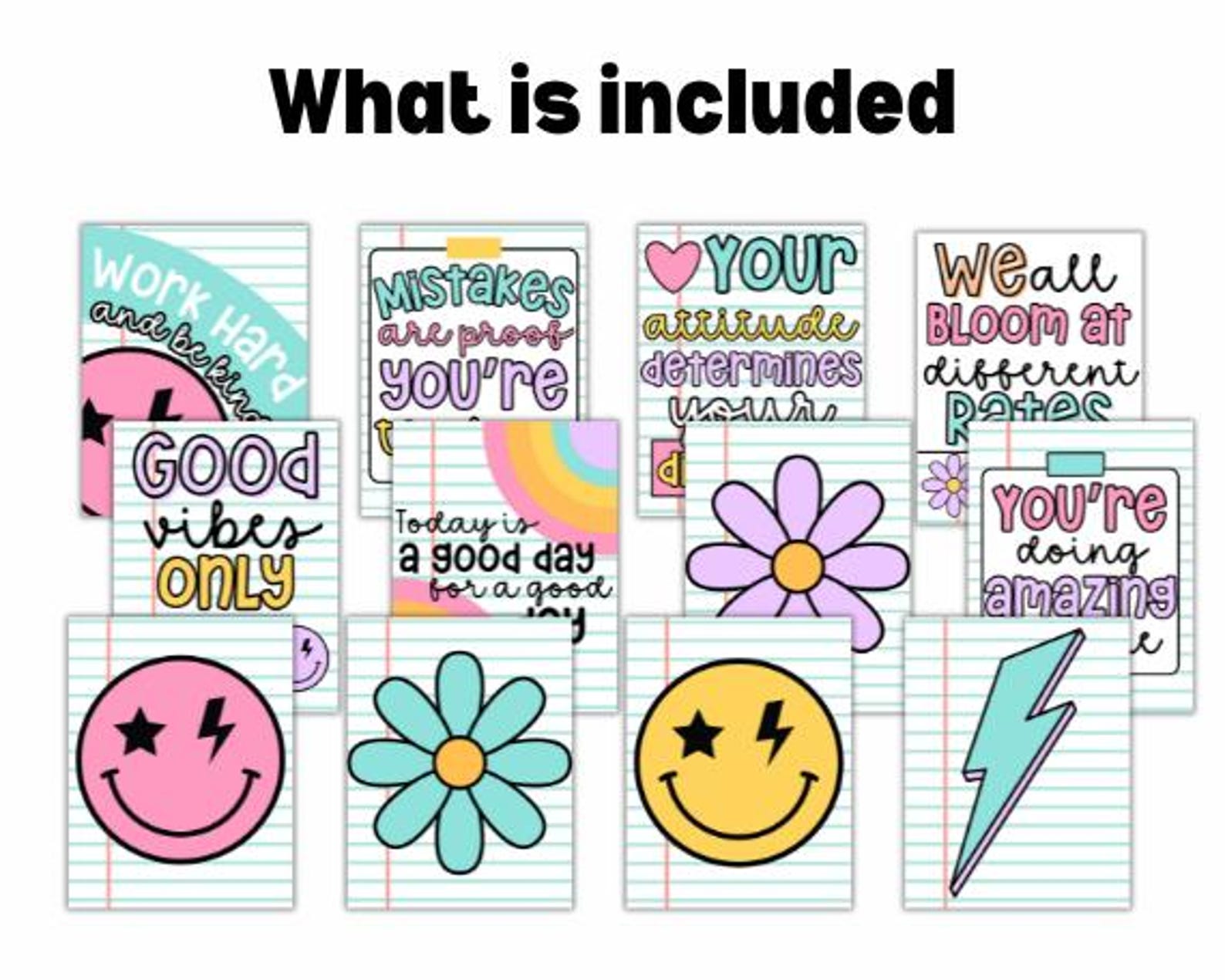 Printable Bulletin Board Posters Pastel Retro Notebook Theme for ...