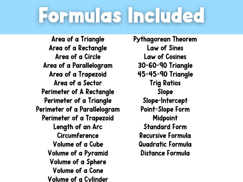 Printable Math Formula Posters Pastel and Notebook Theme Middle and ...