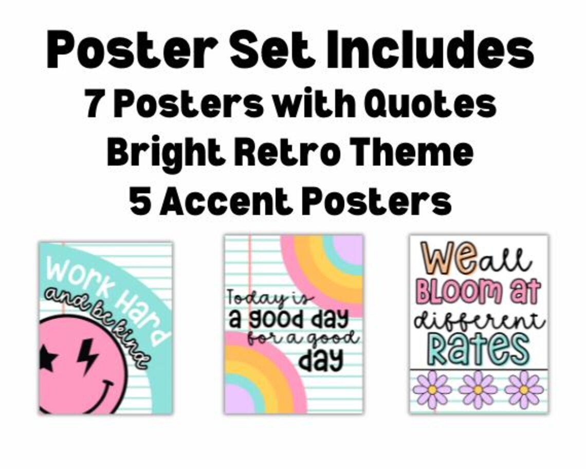 Printable Bulletin Board Posters Pastel Retro Notebook Theme for ...