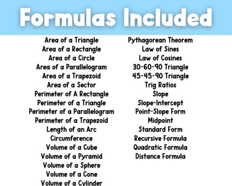 Printable Math Formula Posters Pastel and Notebook Theme Middle & High ...