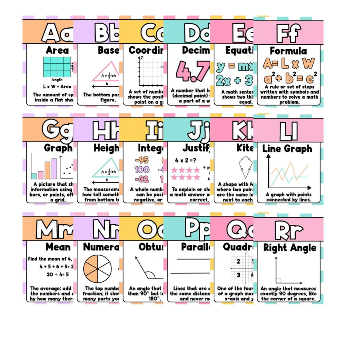 Math Alphabet Posters: Pastel Classroom Decor, Grade 5-7 - Etsy