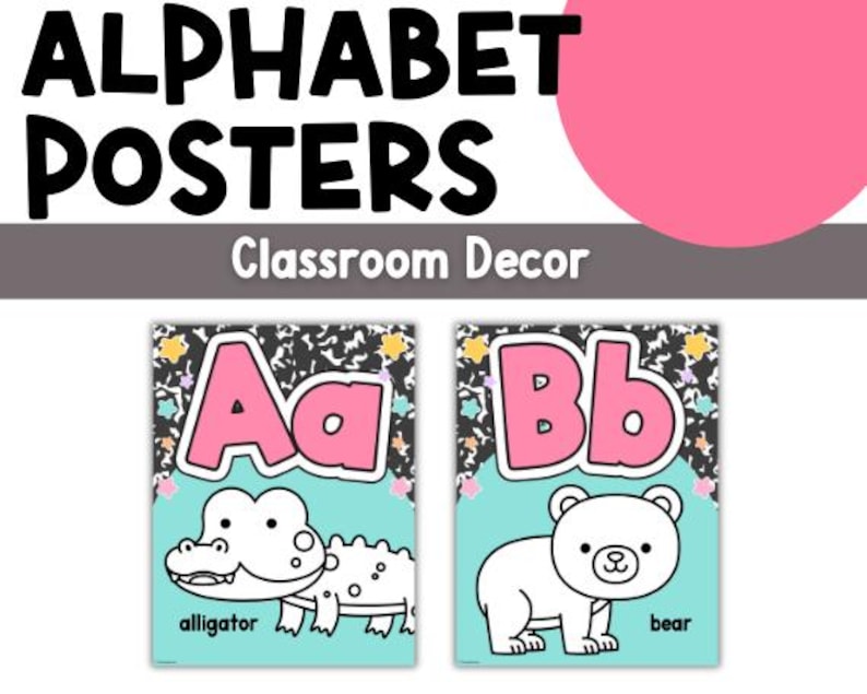 A–Z Alphabet Posters Pastel & Composition Notebook Theme Classroom ...