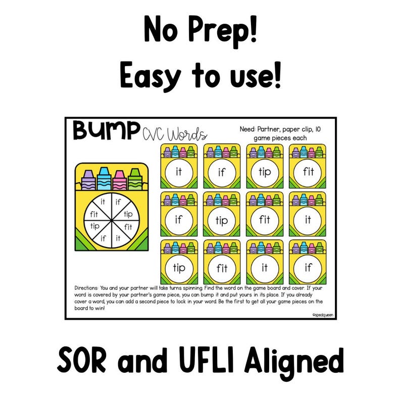 Short Vowel Word Bump SOR Aligned UFLI Aligned Game and Center - Etsy