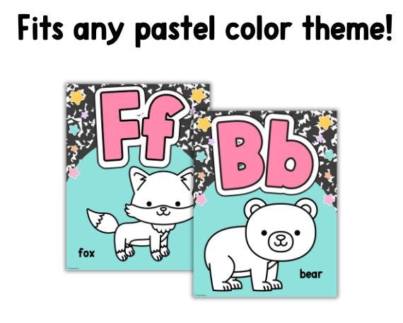 A–Z Alphabet Posters Pastel & Composition Notebook Theme Classroom ...