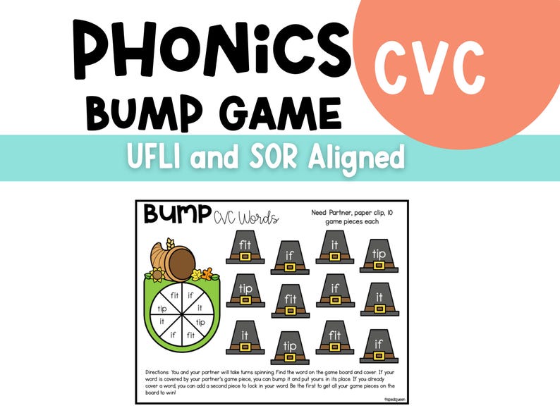 Short Vowel Word Bump SOR Aligned UFLI Aligned Thanksgiving Game and ...