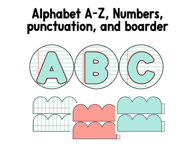 Notebook Themed Bulletin Board Letters Upper and Lowercase, Numbers and ...