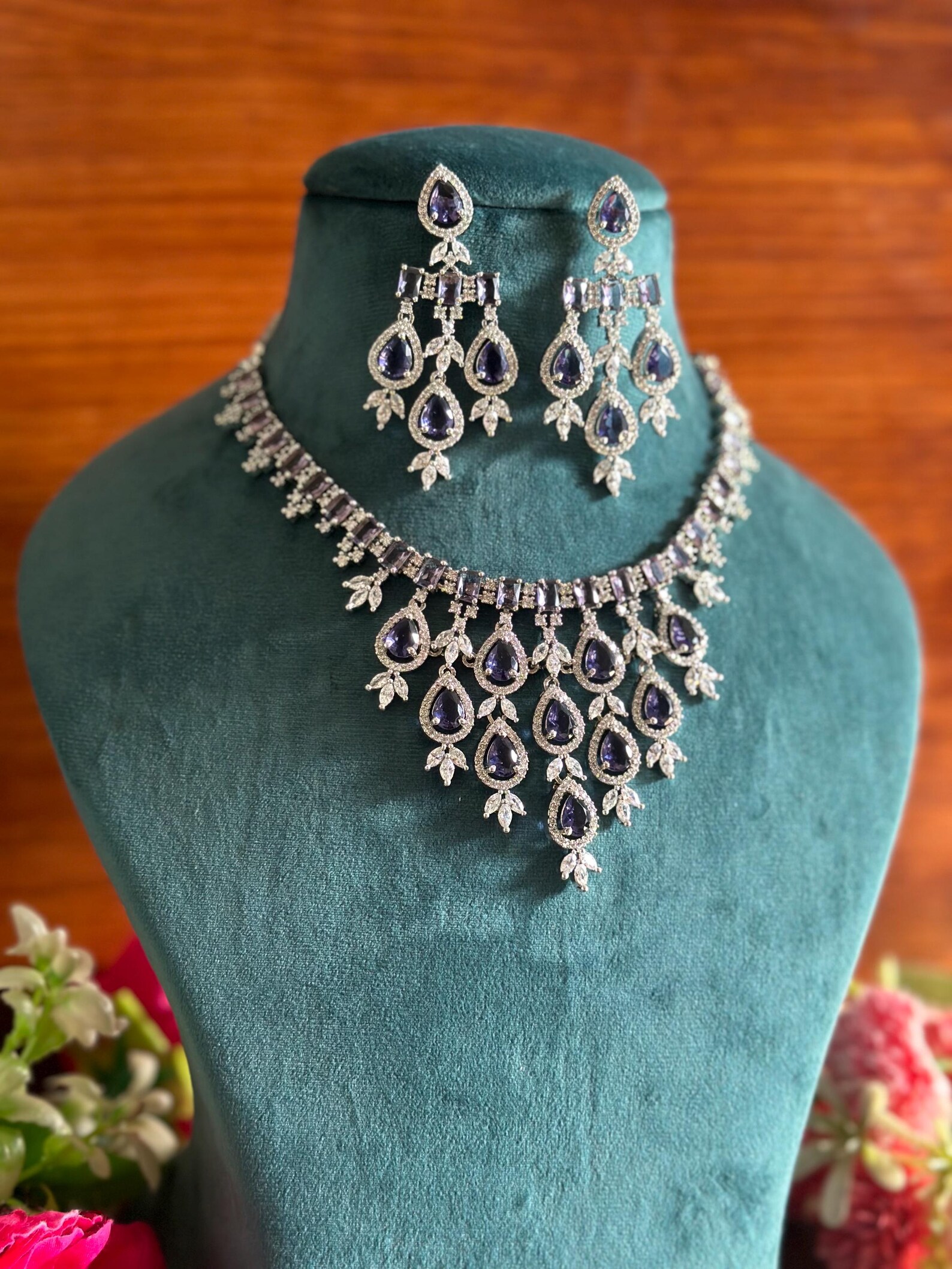 Ruby Red Zircon Statement Necklace Set: Silver AD Replica Earrings - Etsy