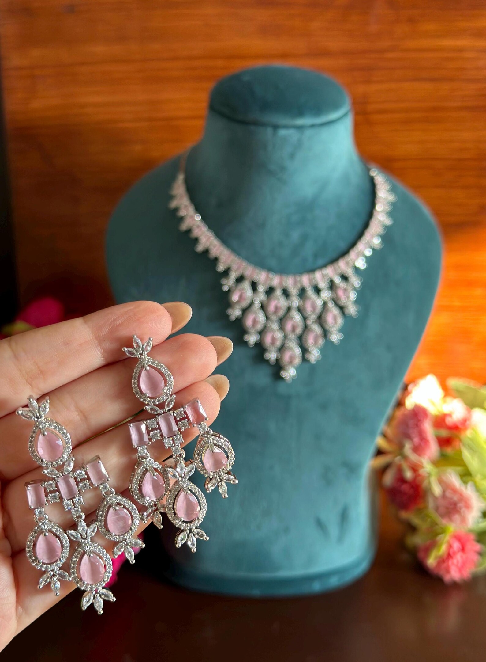 Ruby Red Zircon Statement Necklace Set: Silver AD Replica Earrings - Etsy