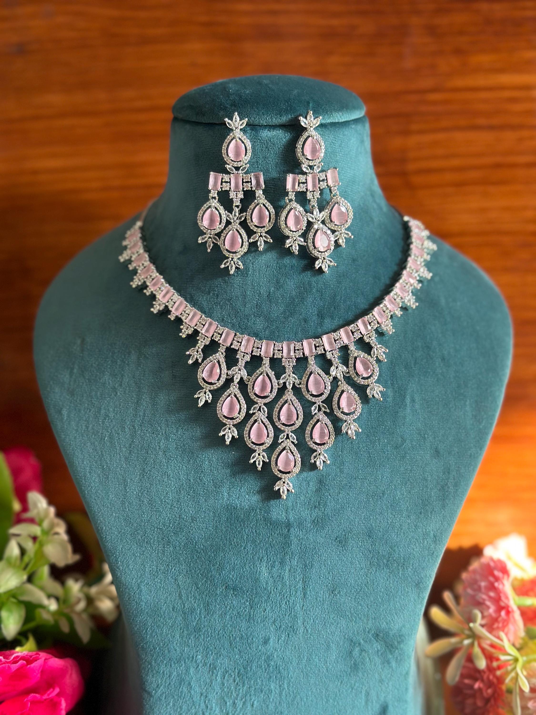 Ruby Red Zircon Statement Necklace Set: Silver AD Replica Earrings - Etsy