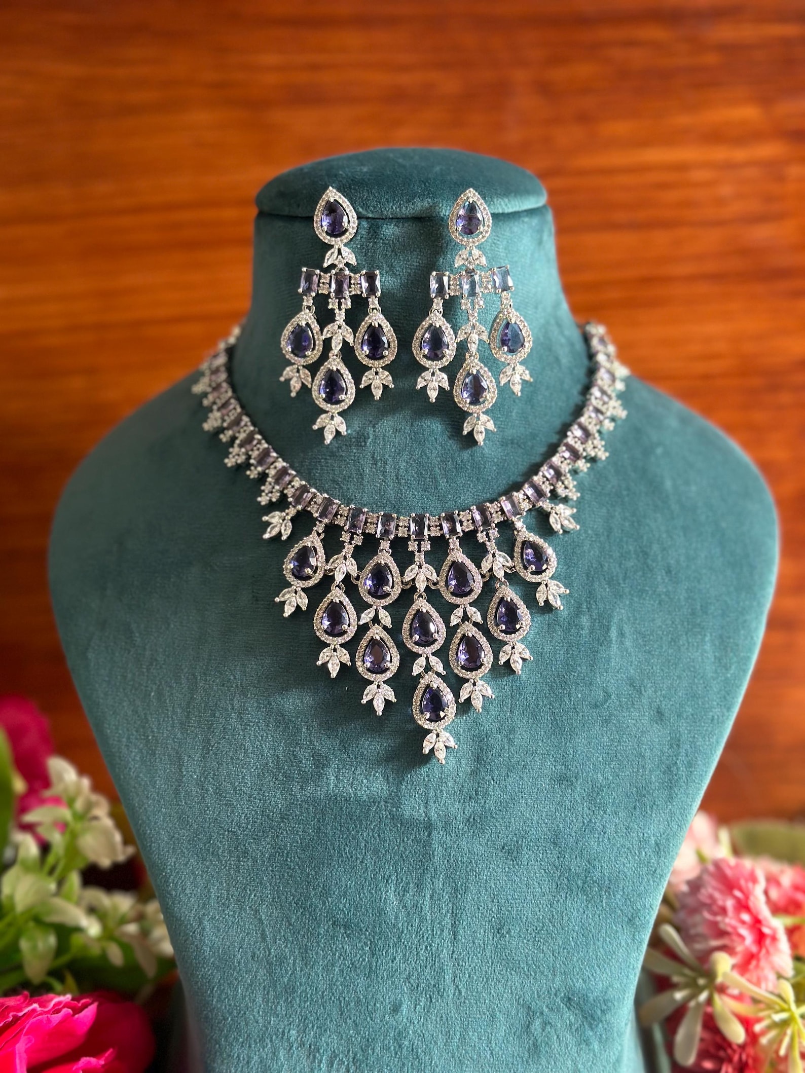 Ruby Red Zircon Statement Necklace Set: Silver AD Replica Earrings - Etsy