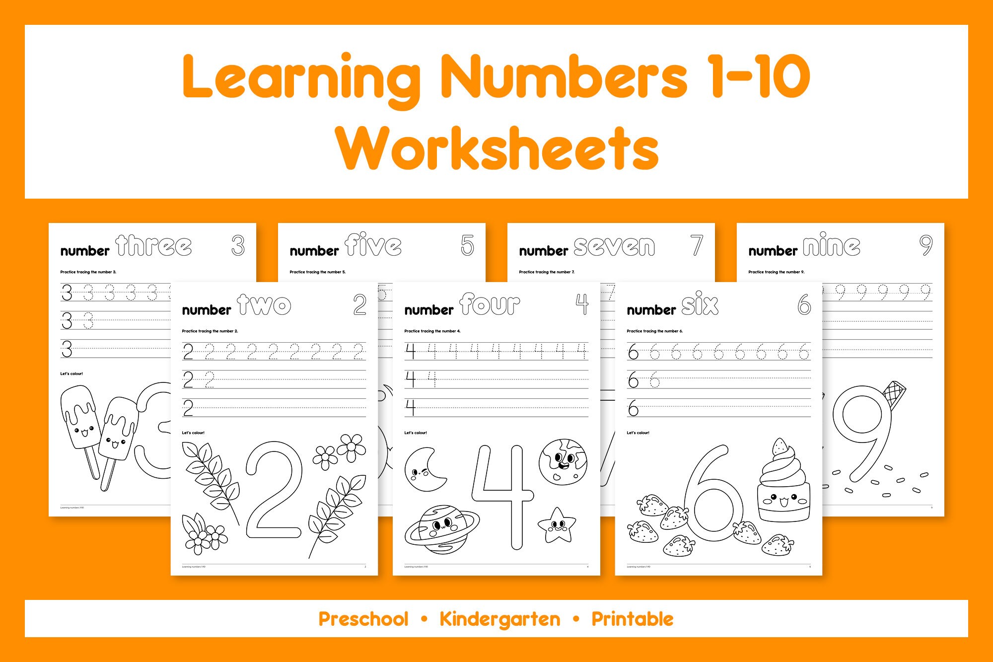 Learning Numbers 1-10, Tracing, Handwriting Practice, Colour, Preschool ...