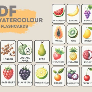 Watercolor Fruit Flashcards Printable Educational Cards for Kids ...
