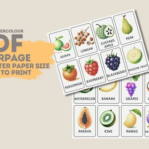 Watercolor Fruit Flashcards Printable Educational Cards for Kids ...