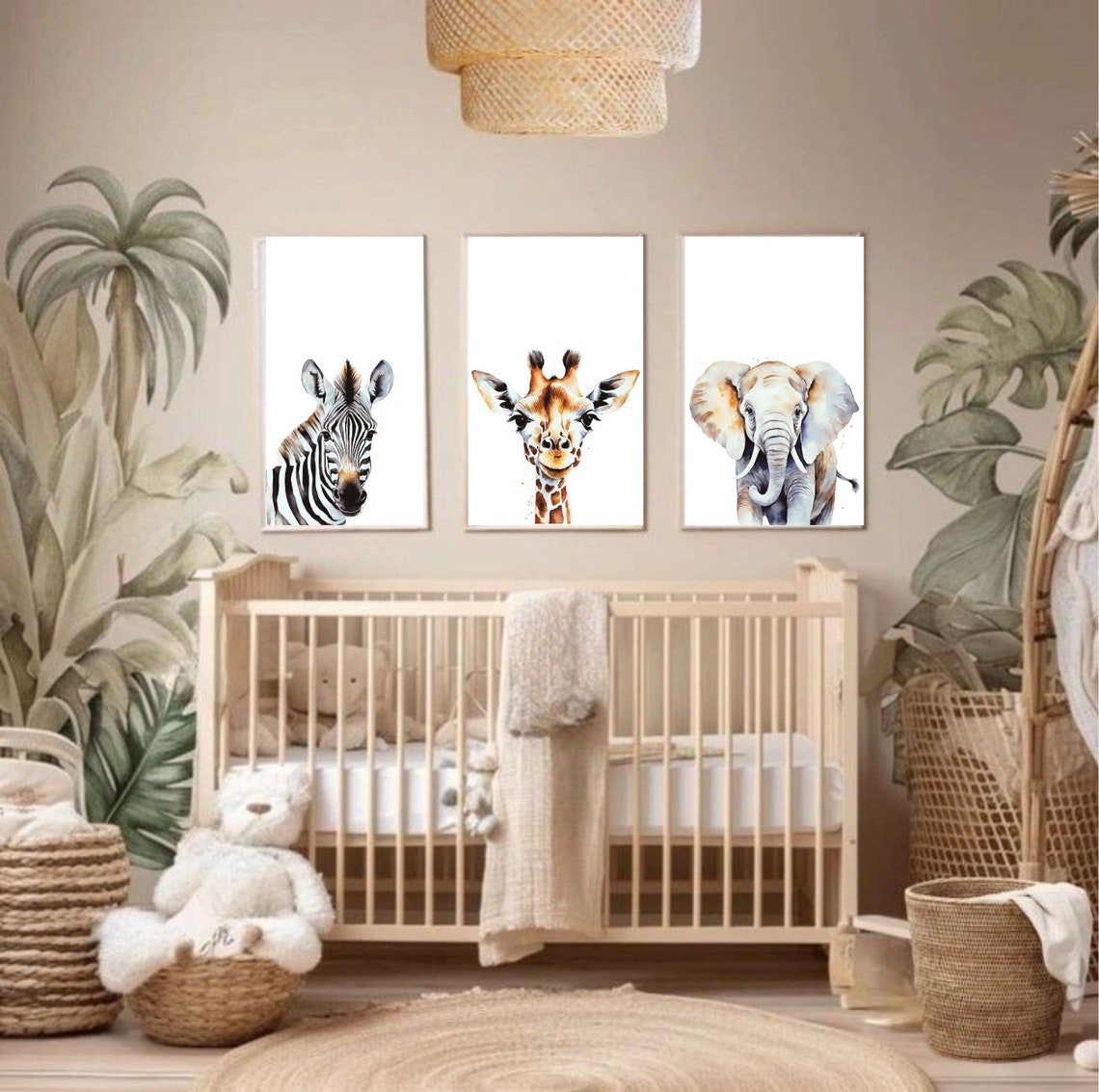 Set 3 Wall Art Prints, Animals Watercolor Drawing, Boho Home Decor ...