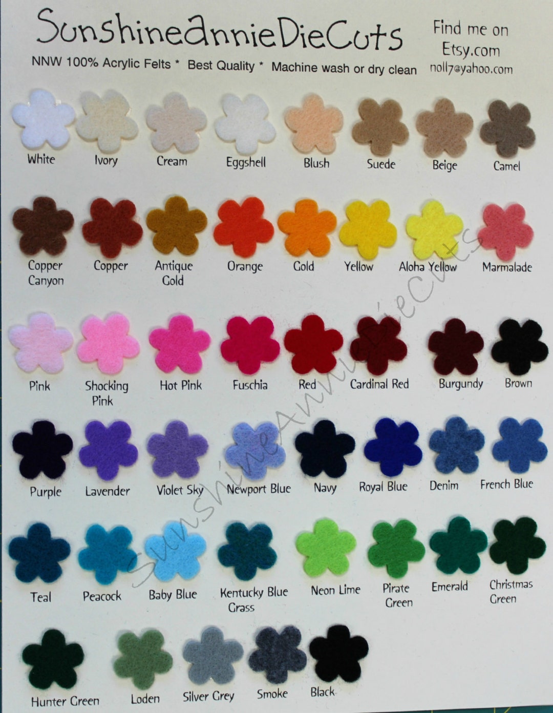 Color Chart 45 CRAFT FELT Color Samples ~ National Non Woven Quality ...
