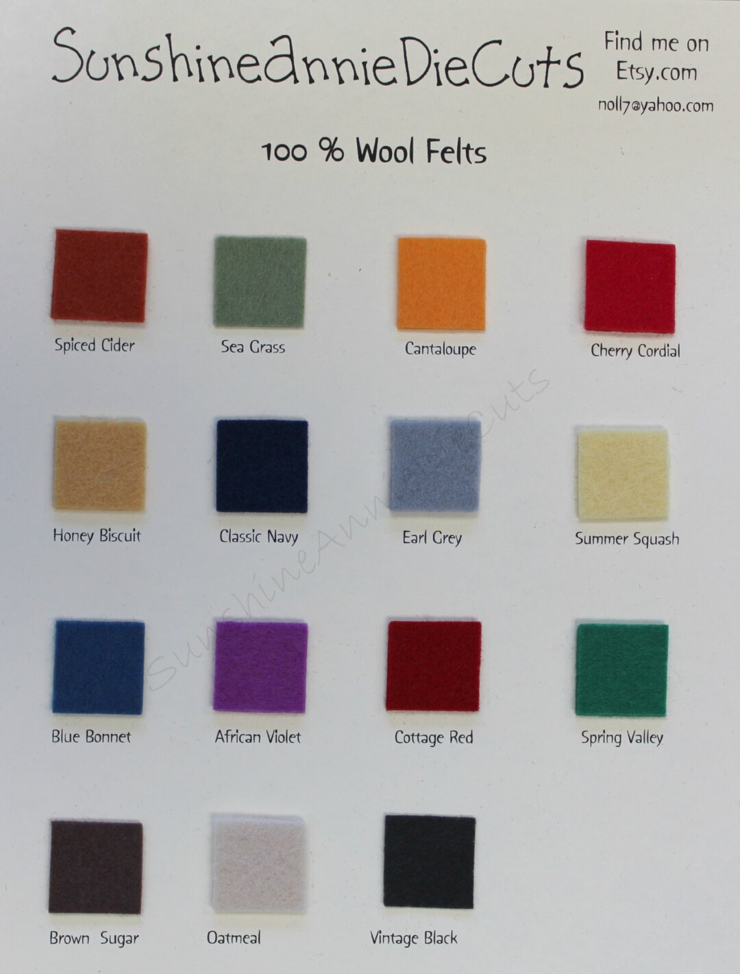 NEW Color Chart 100% WOOL FELT Color Samples ~ National Non Woven ...