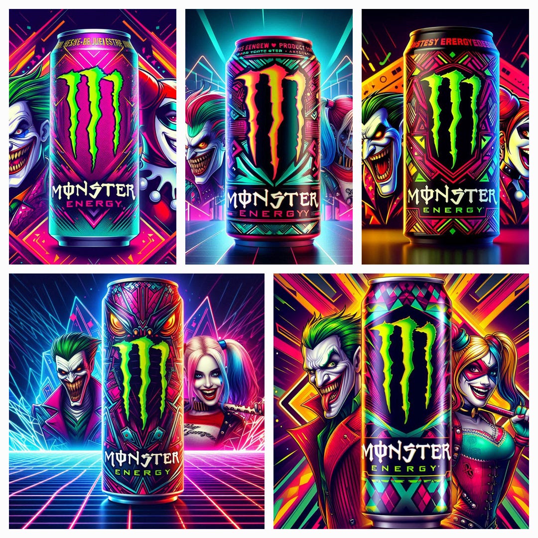5 Deadpool Joker and Harley Quinn Monster Energy Drink Tumbler Wraps or ...