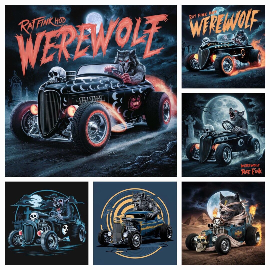 10 Werewolf Rat Fink Hotrod Tumbler Wraps or Tshirt 300dpi PNG Files ...