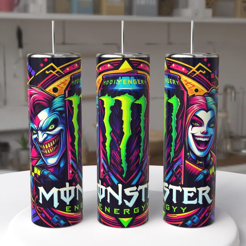 5 Deadpool Joker and Harley Quinn Monster Energy Drink Tumbler Wraps or Tshirt Designs Instant ...