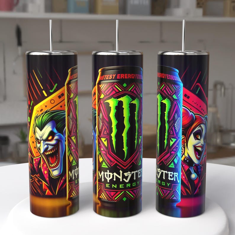 5 Deadpool Joker and Harley Quinn Monster Energy Drink Tumbler Wraps or Tshirt Designs Instant ...